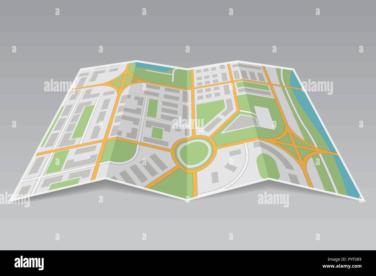 Abstract city map. Paper partially folded on gray background Stock ...