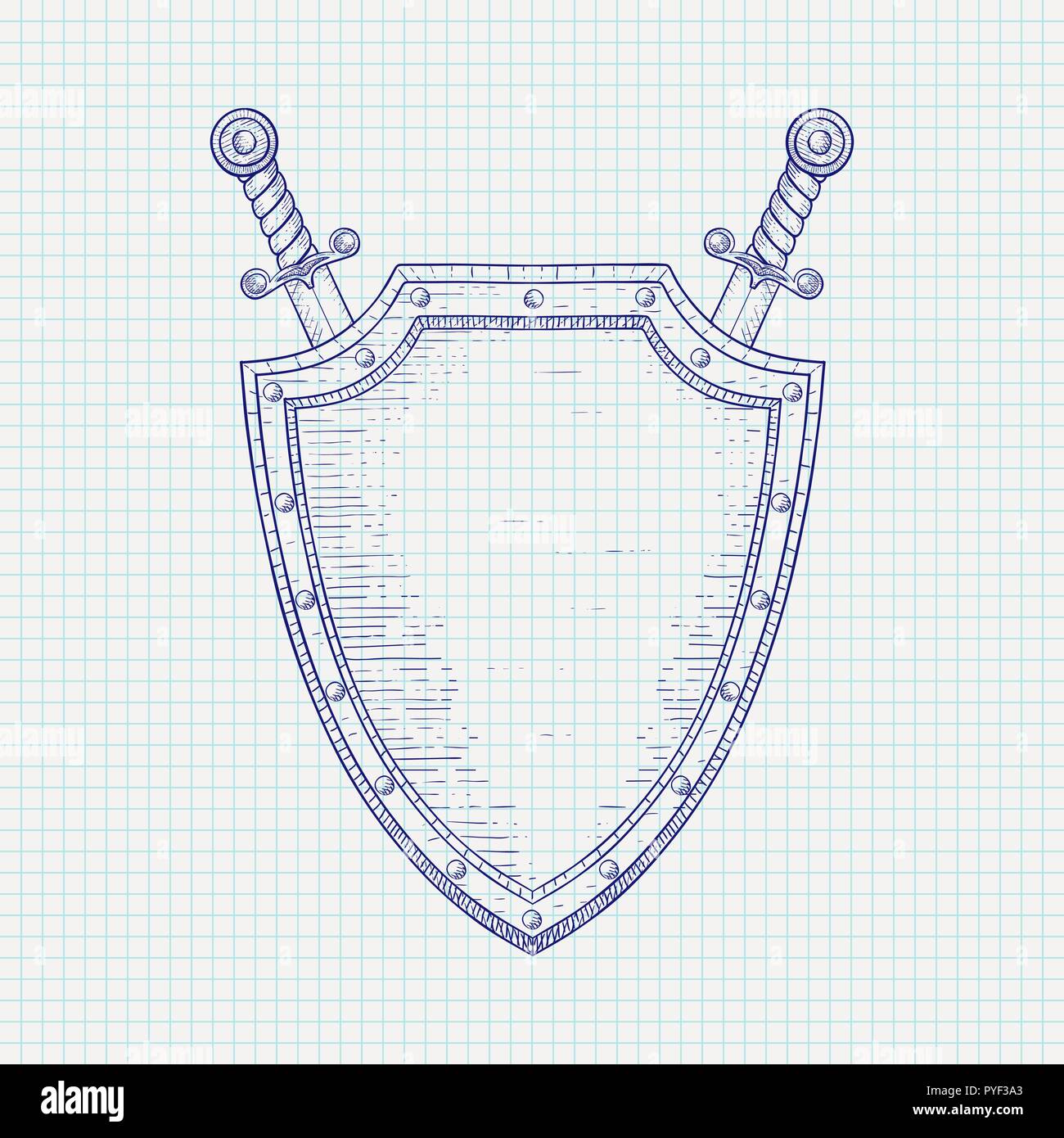 Shield with swords. Hand drawn sketch Stock Vector Image & Art - Alamy