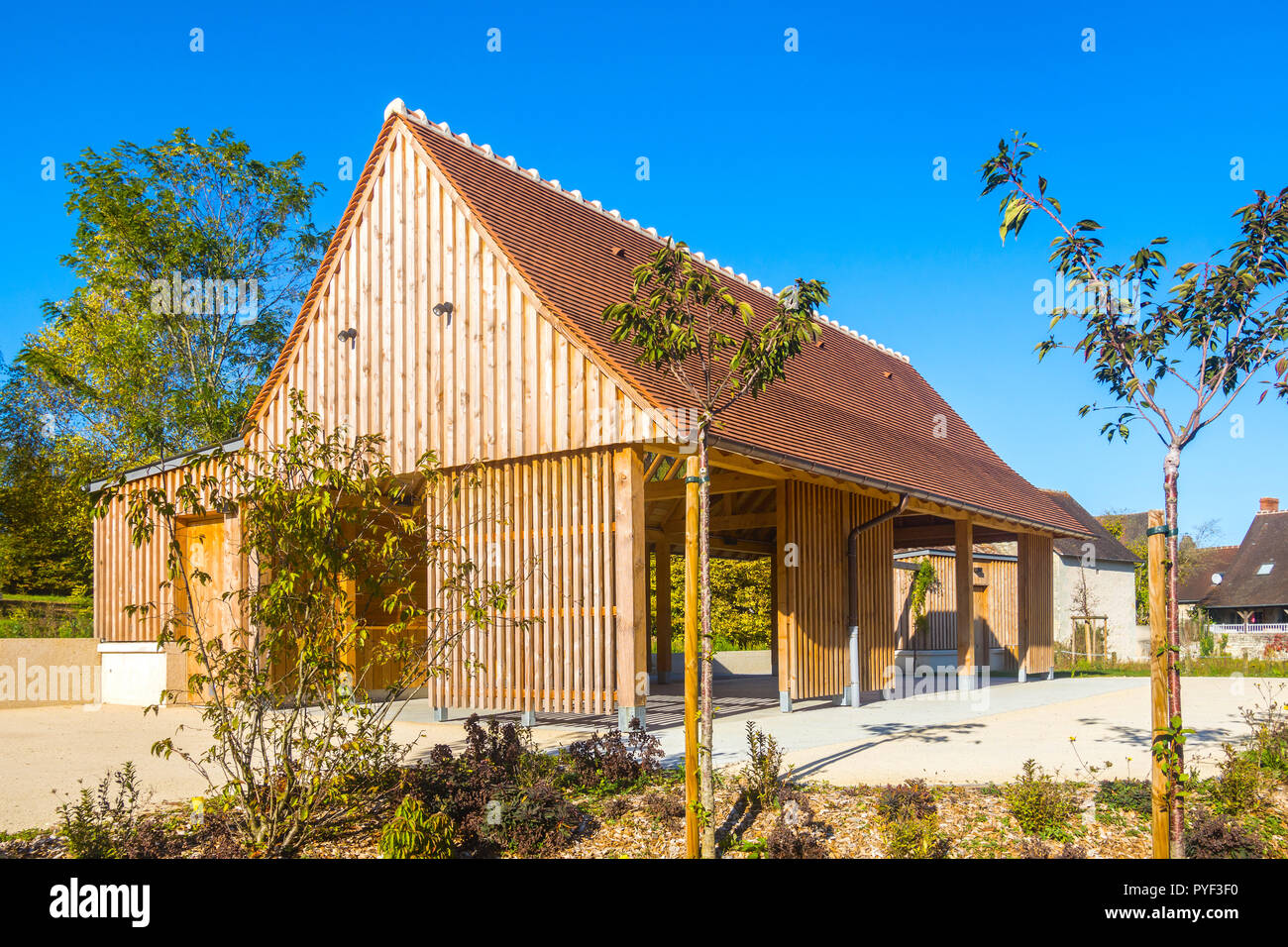New timber construction of village hall - France Stock Photo - Alamy
