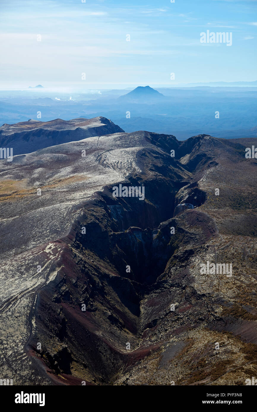 Crater of Mount Tarawera, near Rotorua, and volcanic cone of Putuaki ...