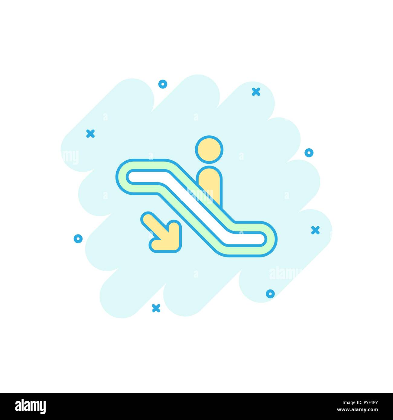 Vector cartoon escalator elevator icon in comic style. Escalator sign ...