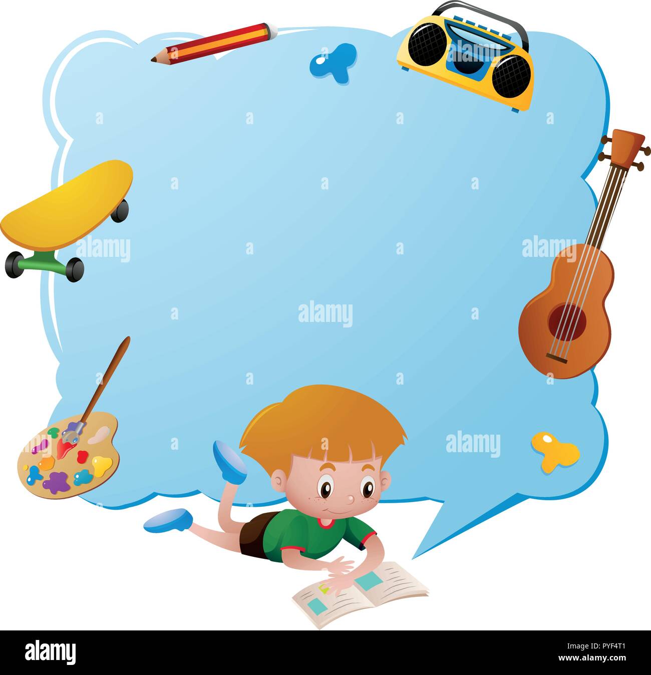 Border template with boy reading book illustration Stock Vector Image ...