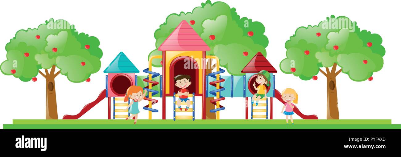 Children playing at playground illustration Stock Vector Image & Art ...