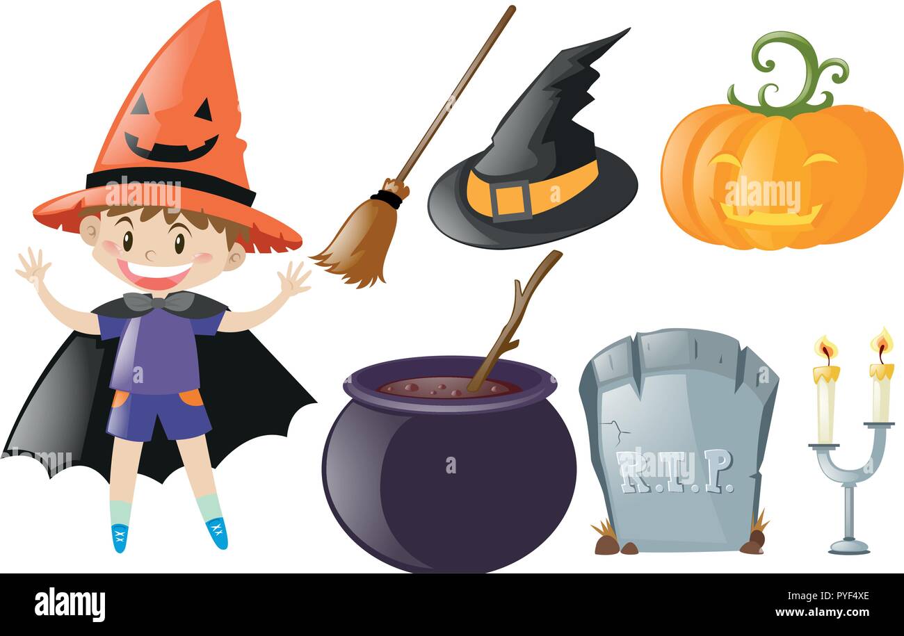 Halloween theme with boy and witch costume illustration Stock Vector ...
