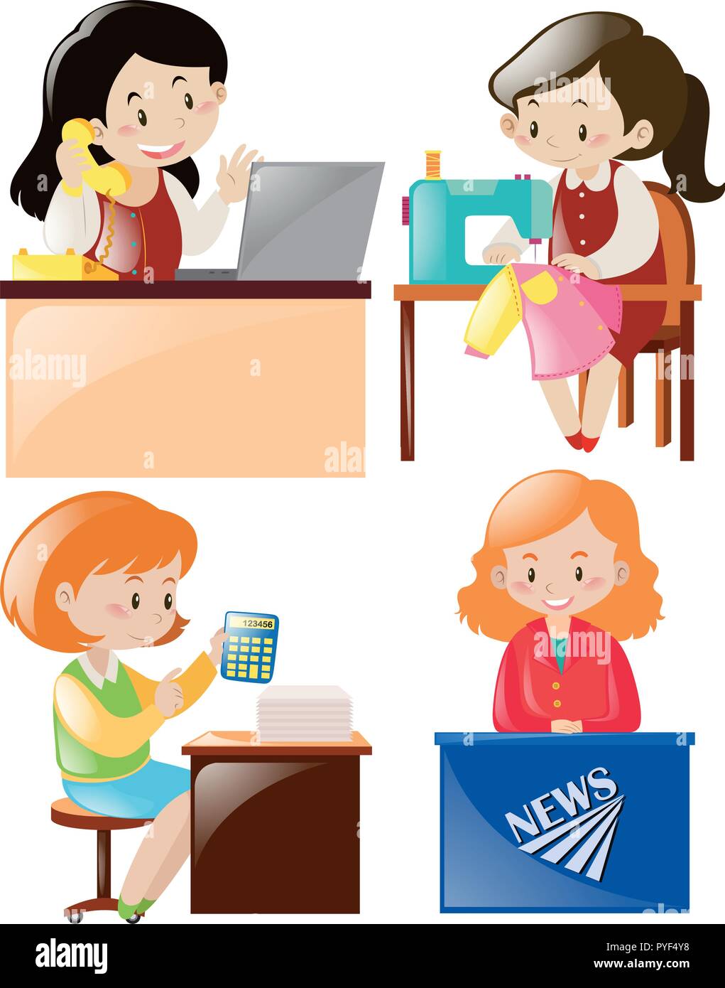 Women doing different types of job illustration Stock Vector Image ...