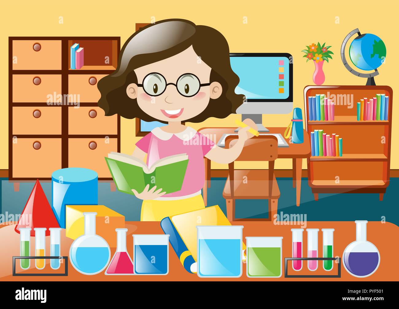 Teacher with book and science equipments illustration Stock Vector ...