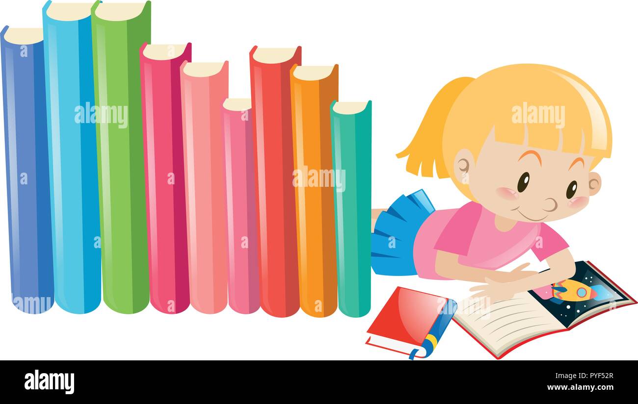 Girl reading storybook alone illustration Stock Vector Image & Art - Alamy