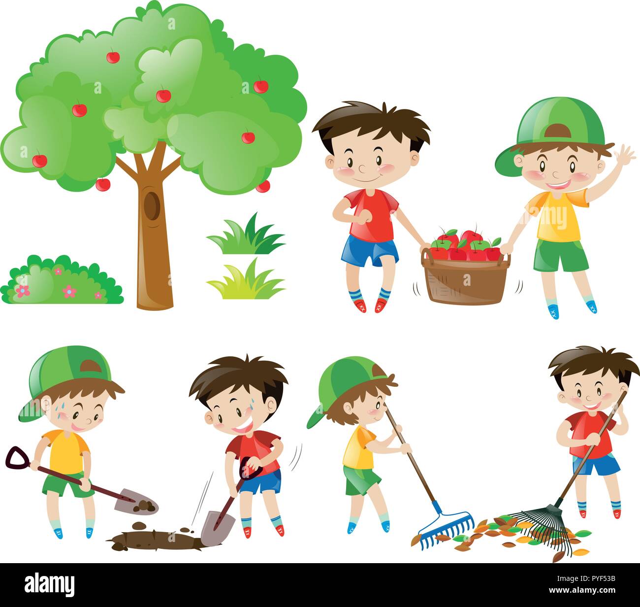 Set of boys doing farm work illustration Stock Vector Image & Art - Alamy