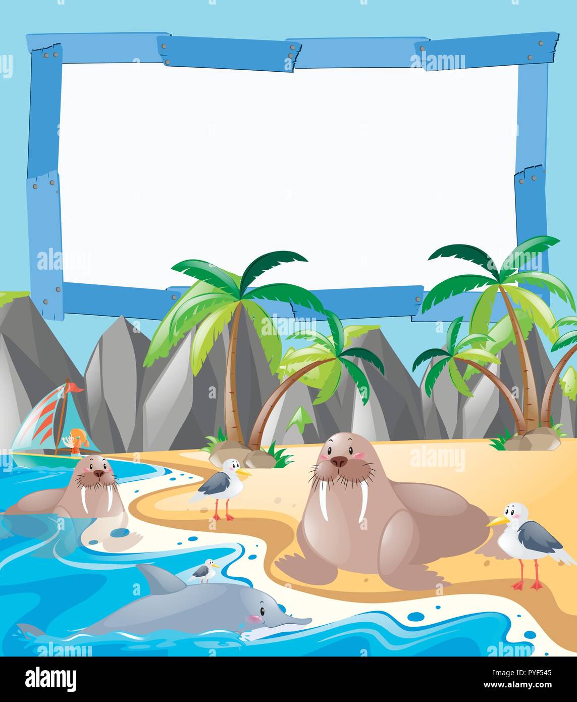 Border template with sea animals on the beach illustration Stock Vector ...