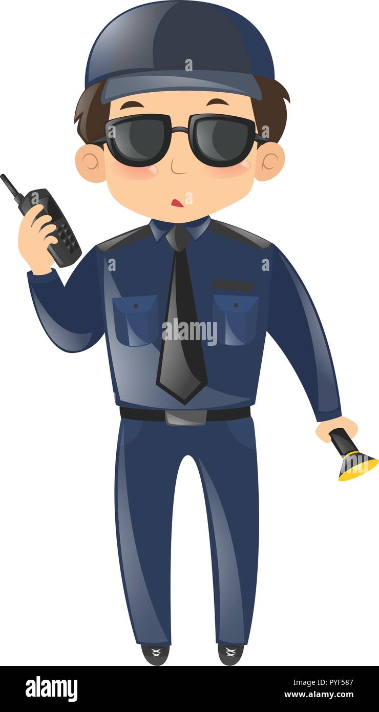 Security guard with phone and light illustration Stock Vector Image ...