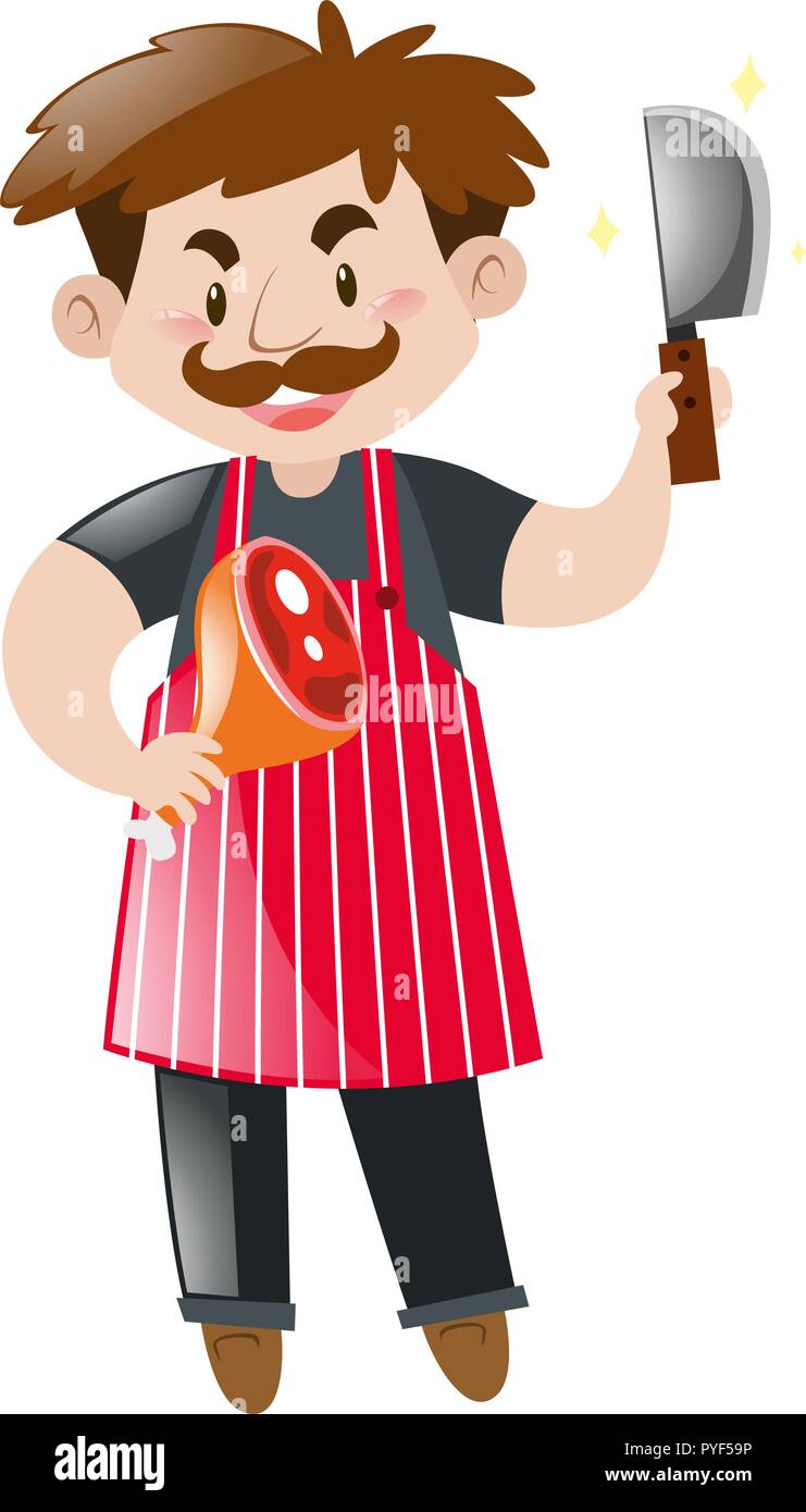 Butcher with chopping knife and meat illustration Stock Vector Image ...