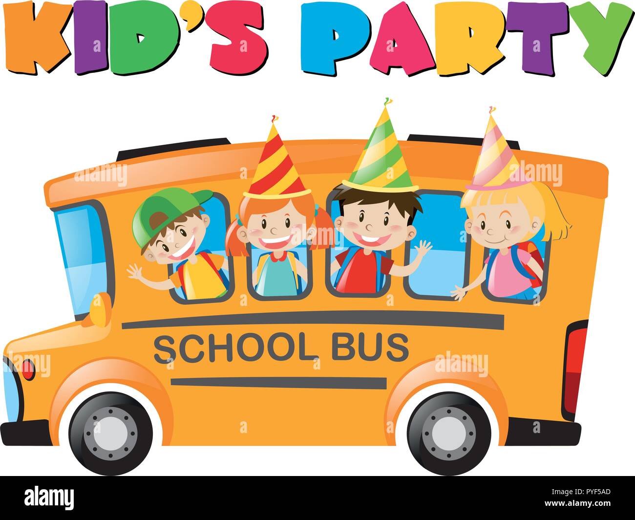 Kids with party hats on the bus illustration Stock Vector Image & Art ...