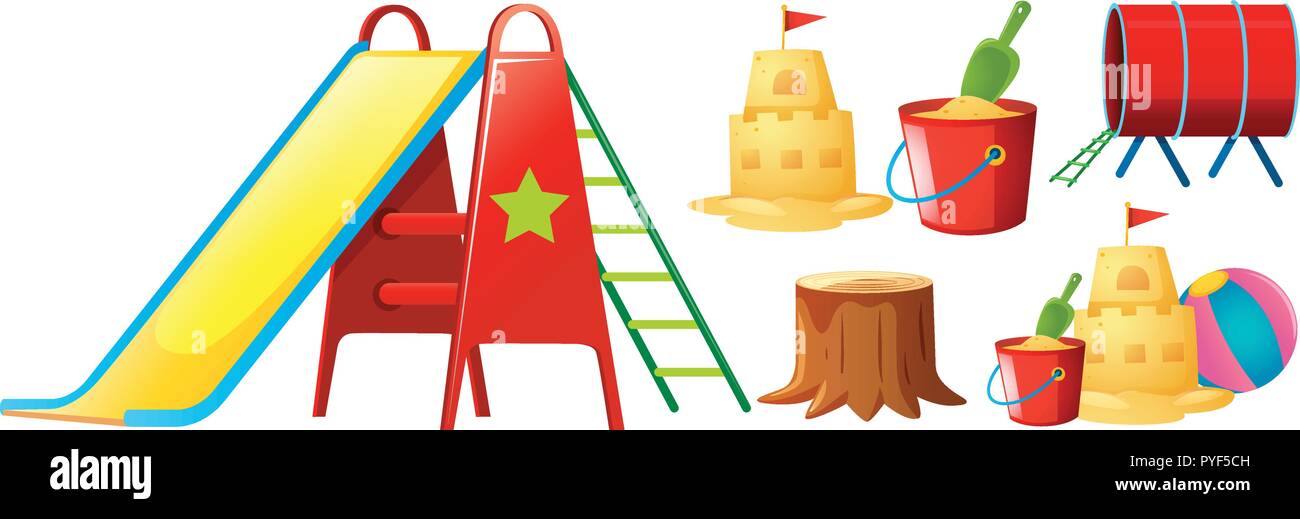 Different types of play stations at playground illustration Stock ...