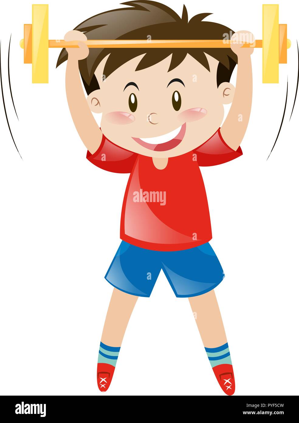 Little boy lifting barbell illustration Stock Vector Image & Art - Alamy