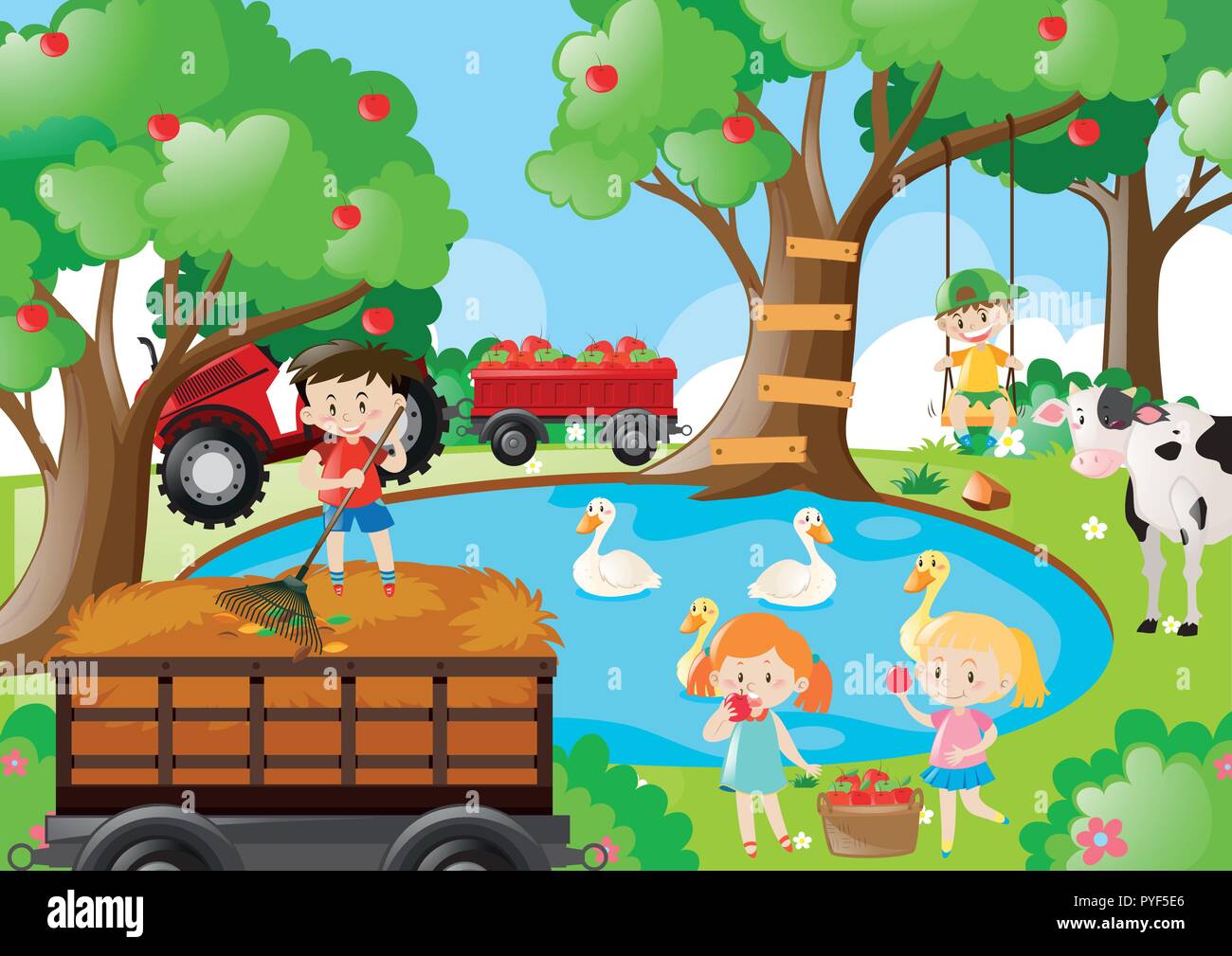 Kids working farm Stock Vector Images - Alamy