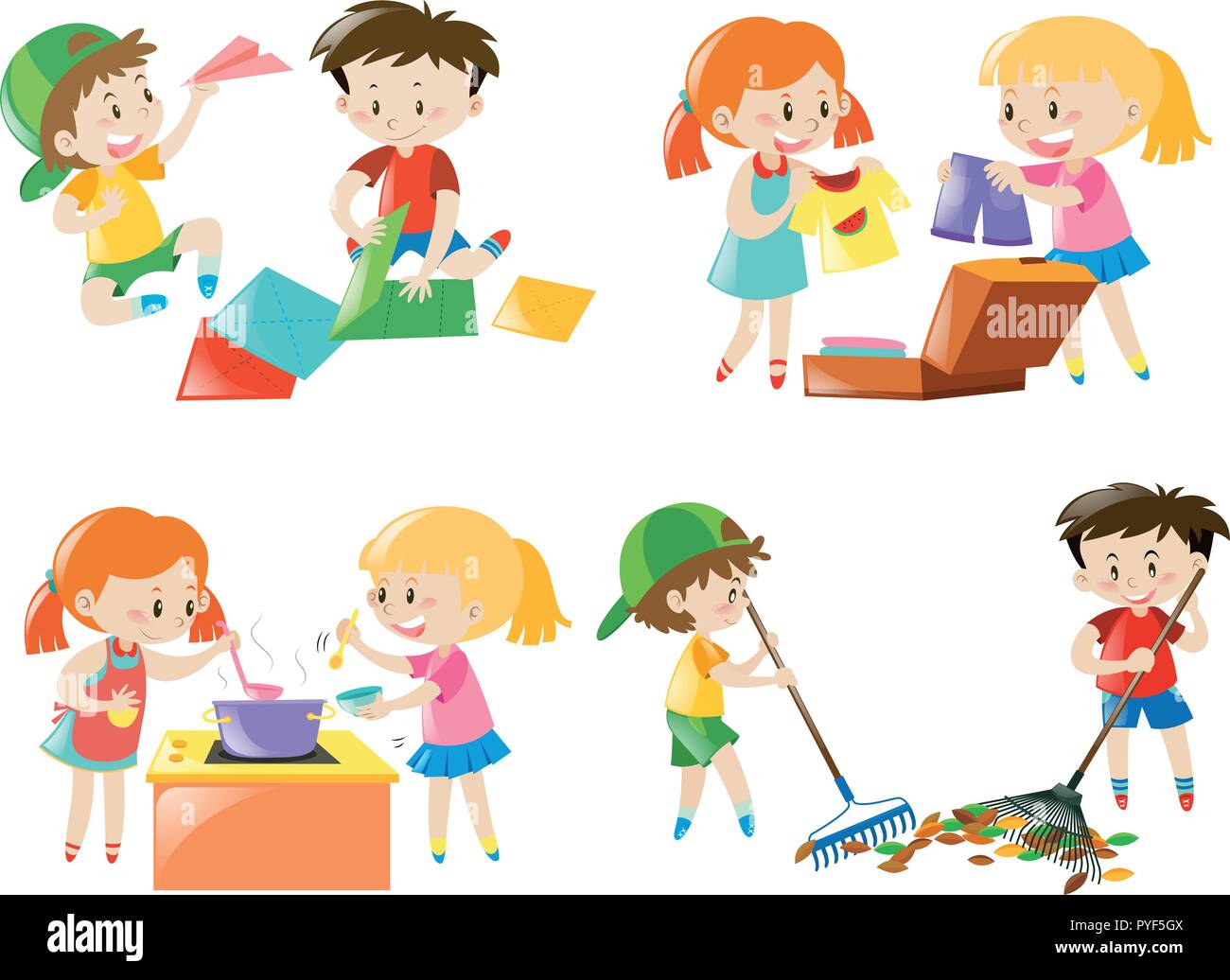 Children doing different activities illustration Stock Vector Image ...