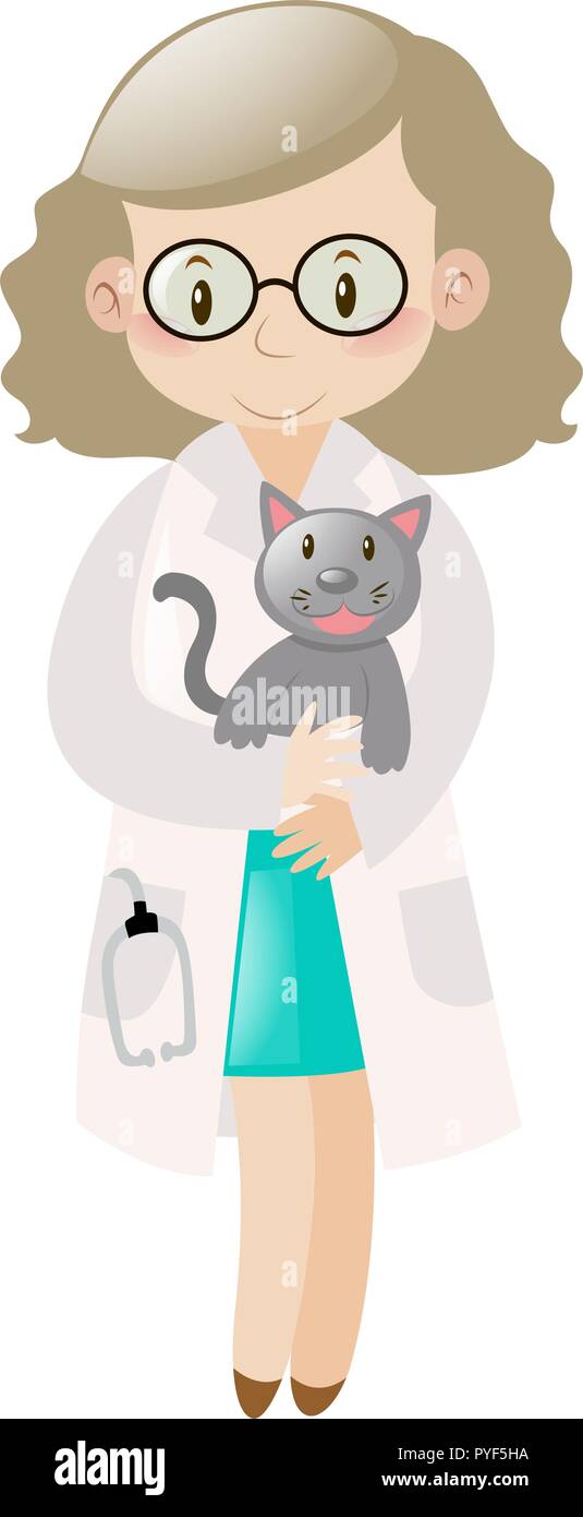 Female vet holding pet cat illustration Stock Vector Image & Art - Alamy