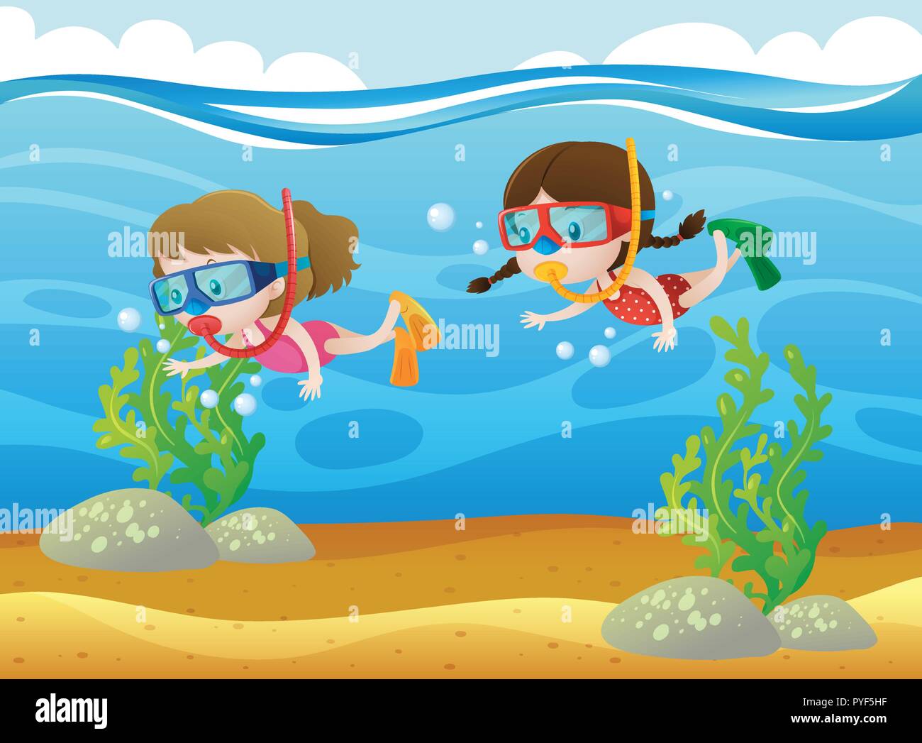Two kids diving under the ocean illustration Stock Vector Image & Art ...
