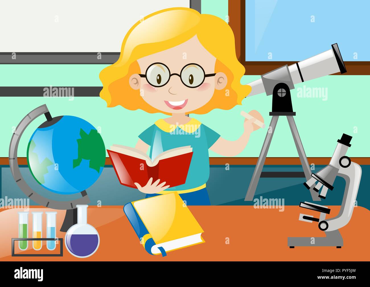 Teacher reading book in classroom illustration Stock Vector Image & Art ...