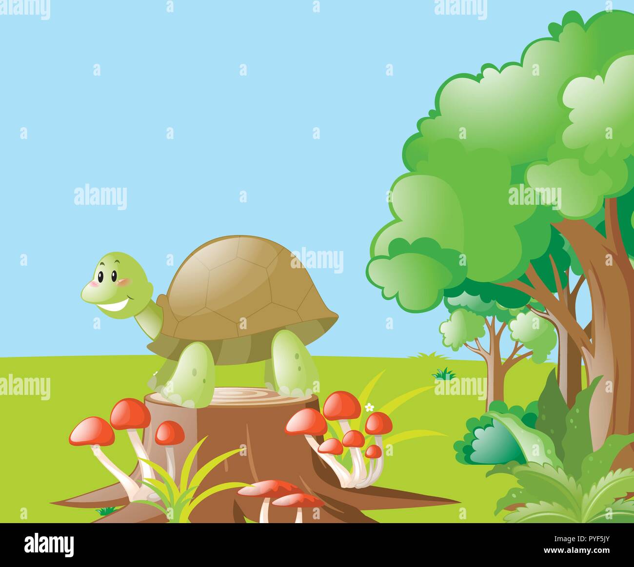 Nature scene with turtle on the log illustration Stock Vector Image ...