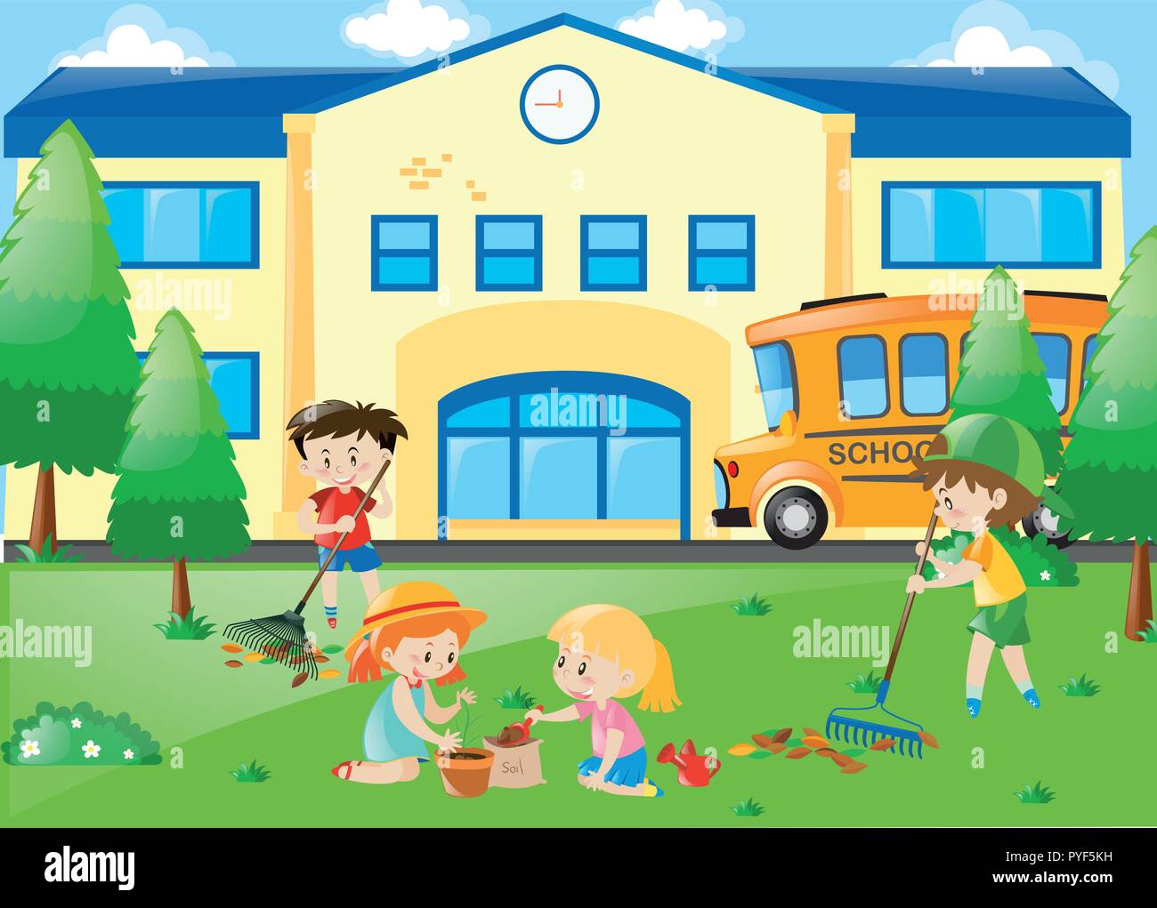 Children Planting Trees School High Resolution Stock Photography and ...
