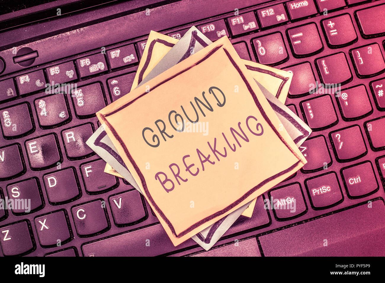 Text sign showing Ground Breaking. Conceptual photo Very new and a big ...