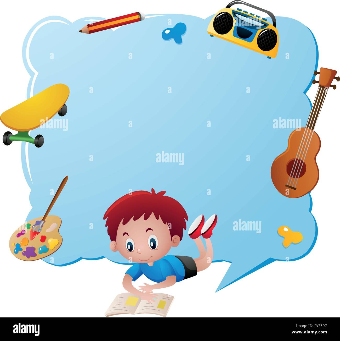 Border template with boy and school objects illustration Stock Vector ...