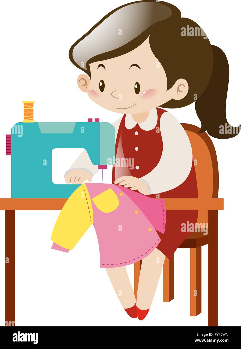 Woman Sewing Clothes With Machine Illustration Stock Vector Image And Art