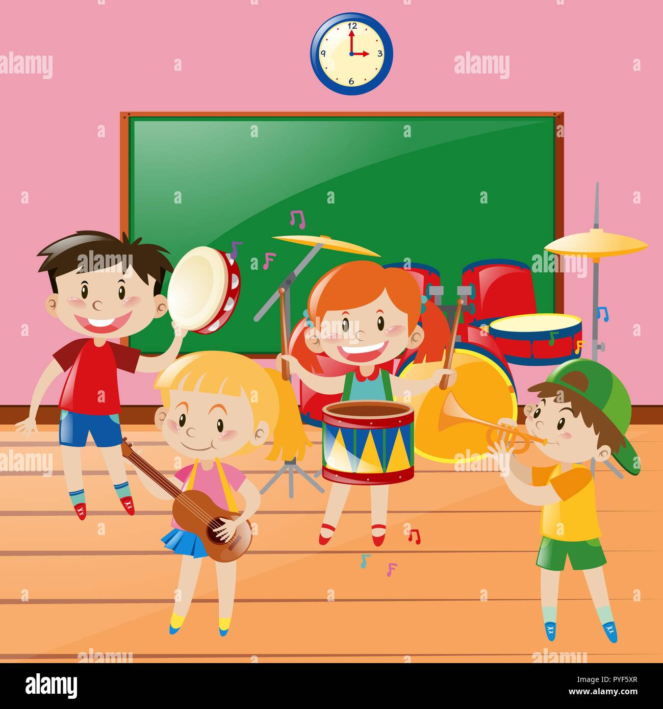 Children playing music in classroom illustration Stock Vector Image ...