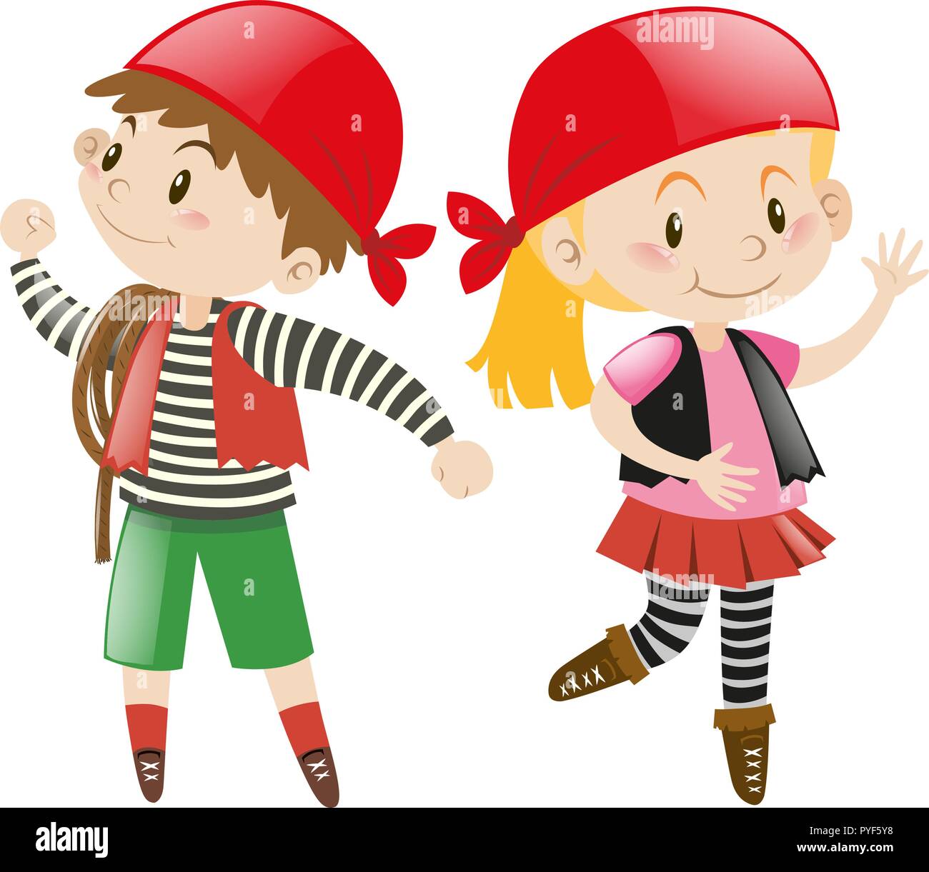 Boy and girl dressed up in pirate costume illustration Stock Vector ...