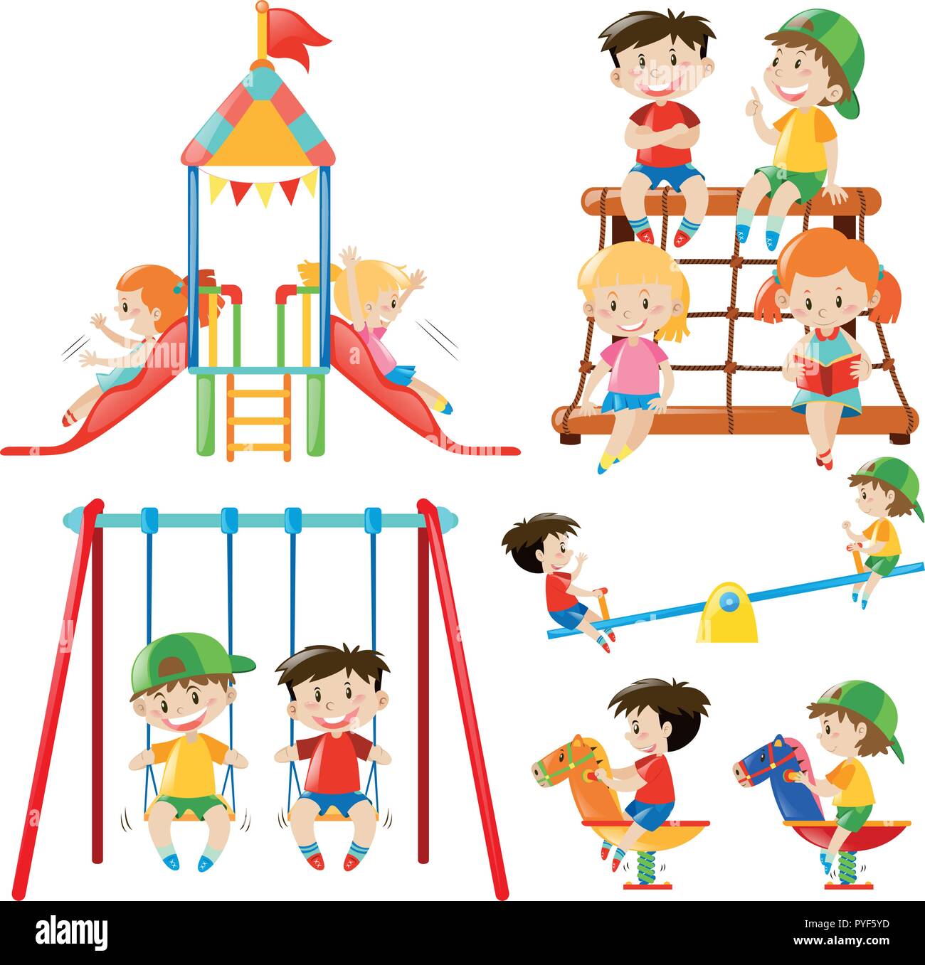 Many children playing in playground illustration Stock Vector Image ...