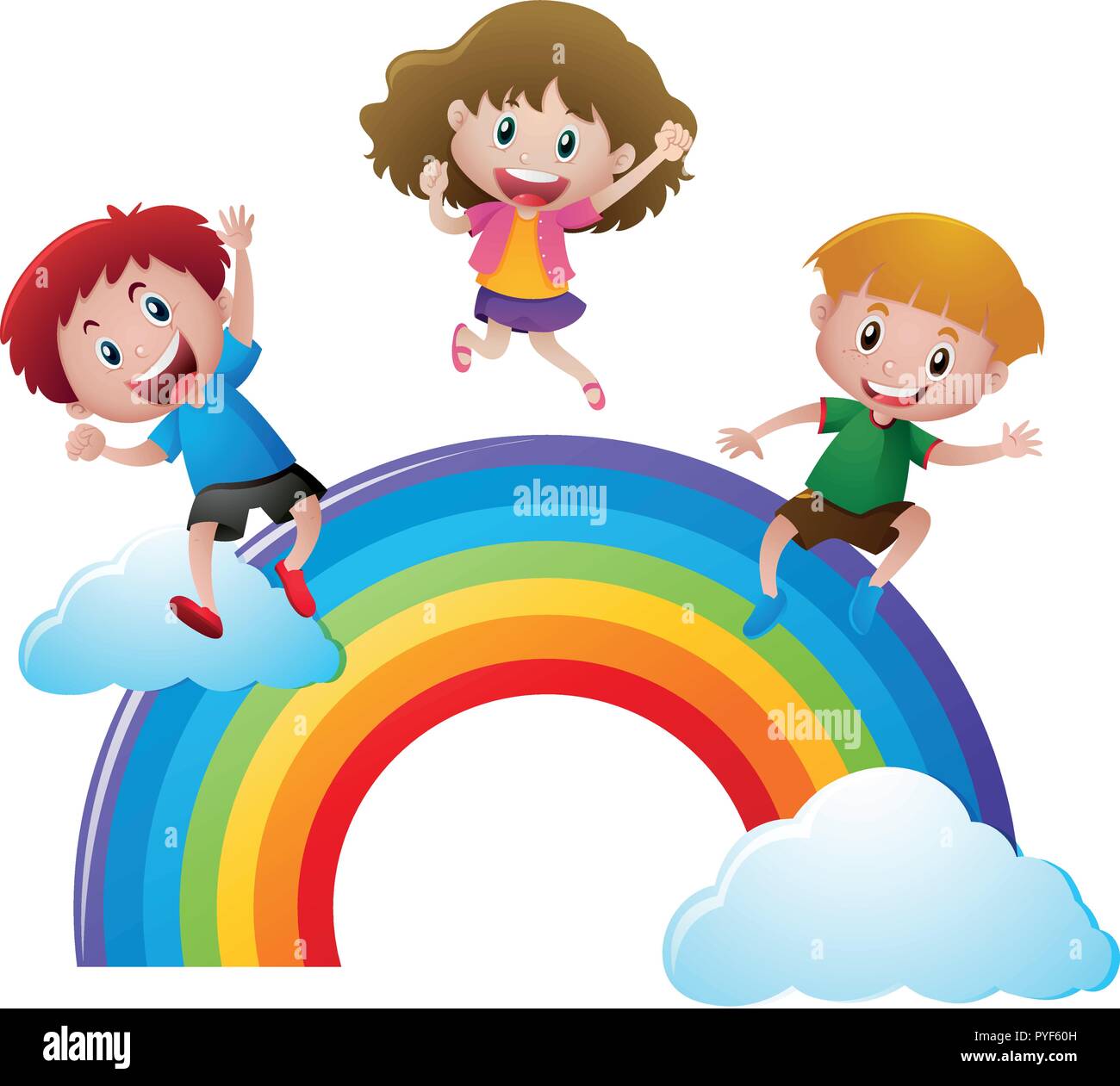 Happy children on colorful rainbow illustration Stock Vector Image ...