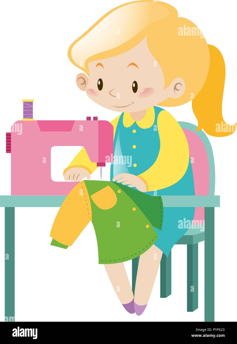 Housewife Sewing Clothes With Machine Illustration Stock Vector Image