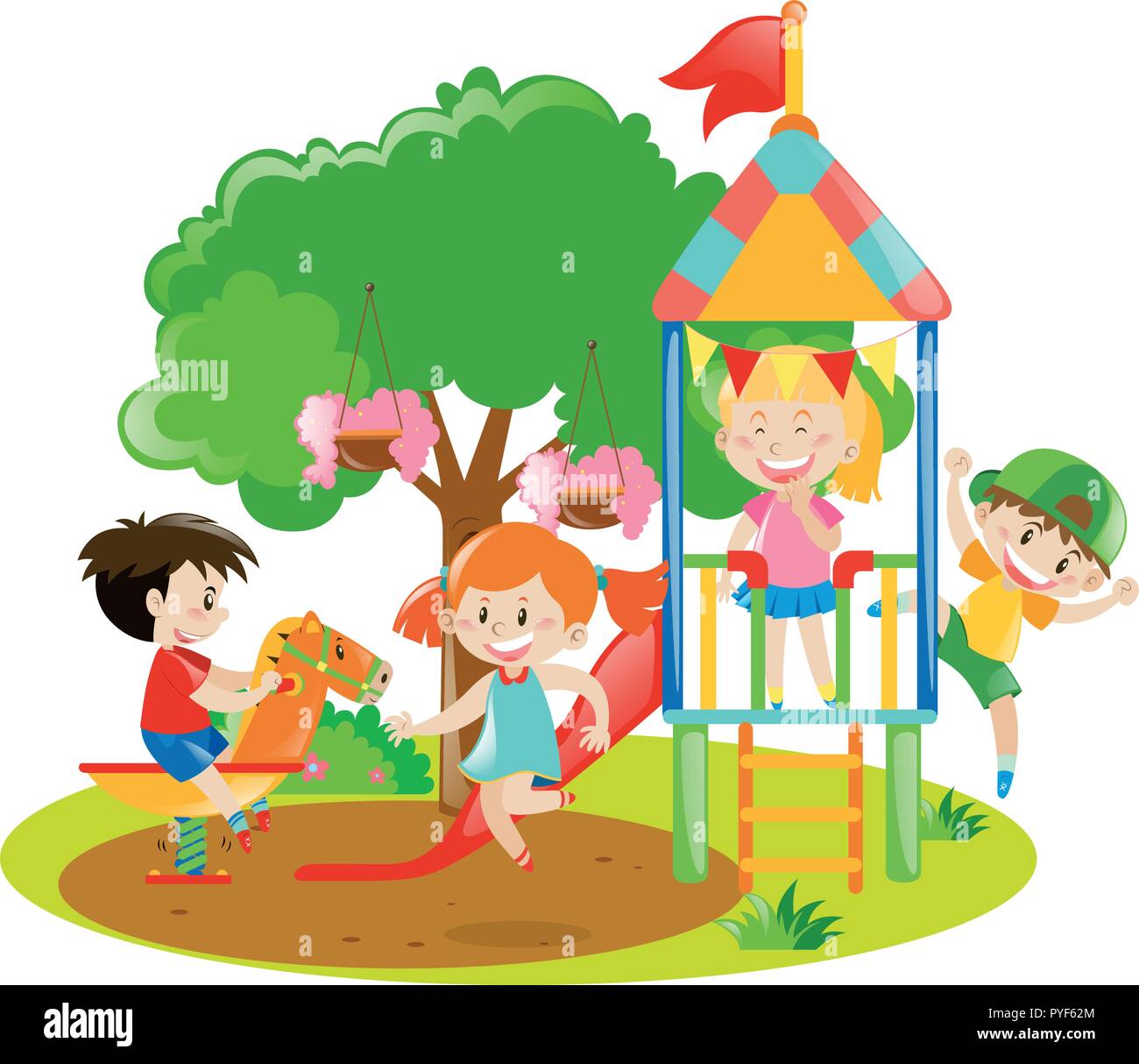 Children playing in the backyard illustration Stock Vector Image & Art ...