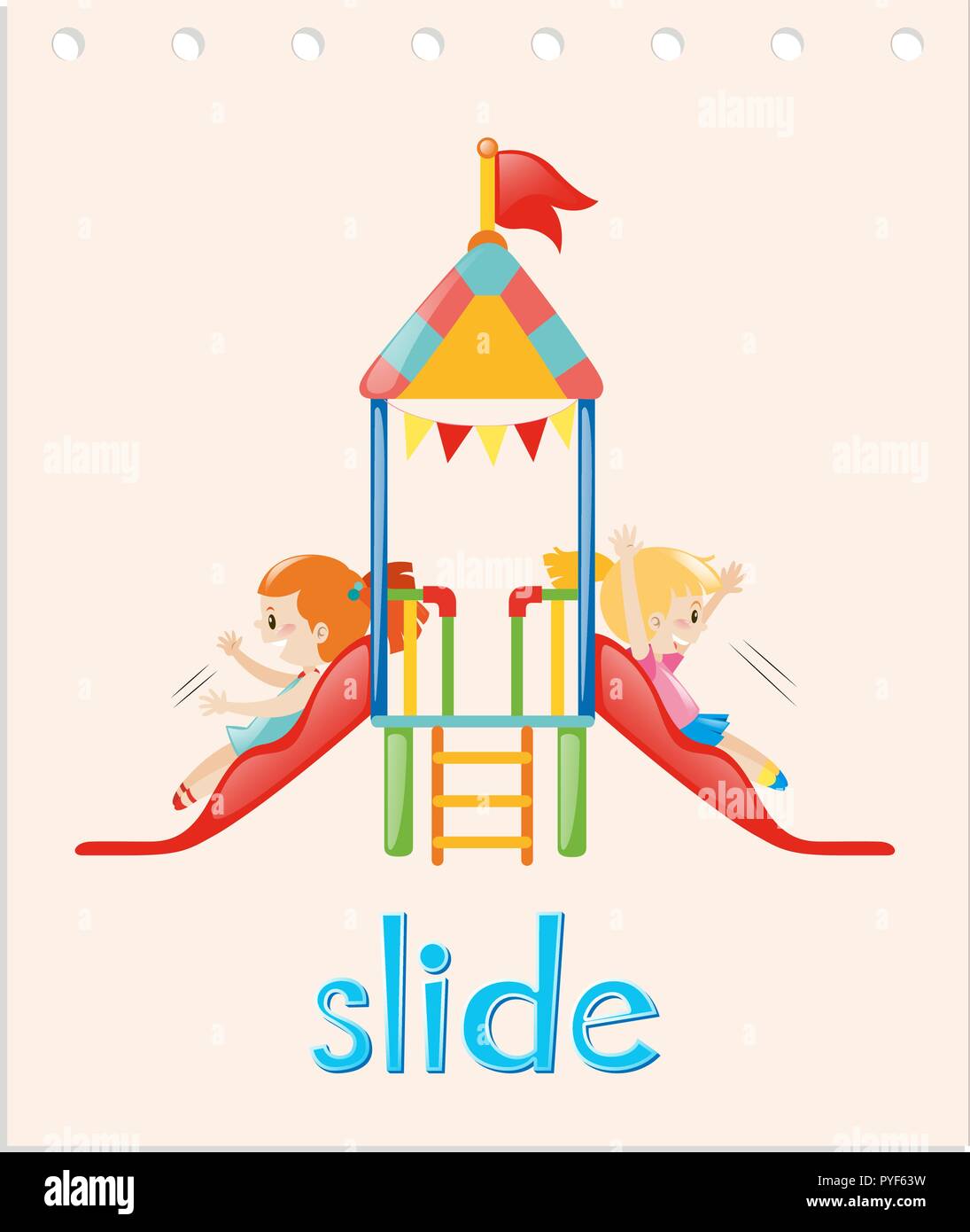 Word card with girls on the slide illustration Stock Vector Image & Art ...