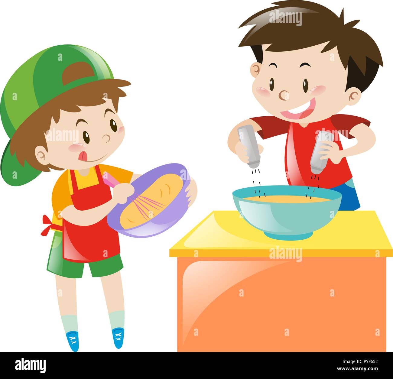 Two boys cooking and baking illustration Stock Vector Image & Art - Alamy