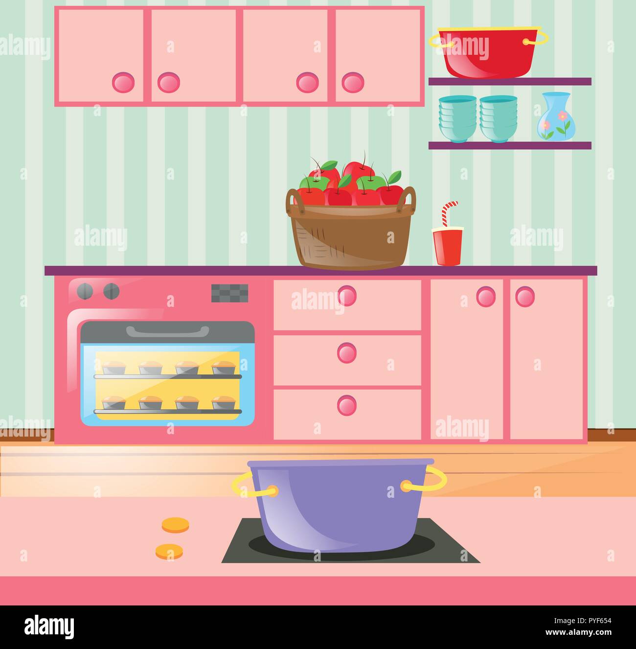 Kitchen full of cabinets and appliances illustration Stock Vector Image ...