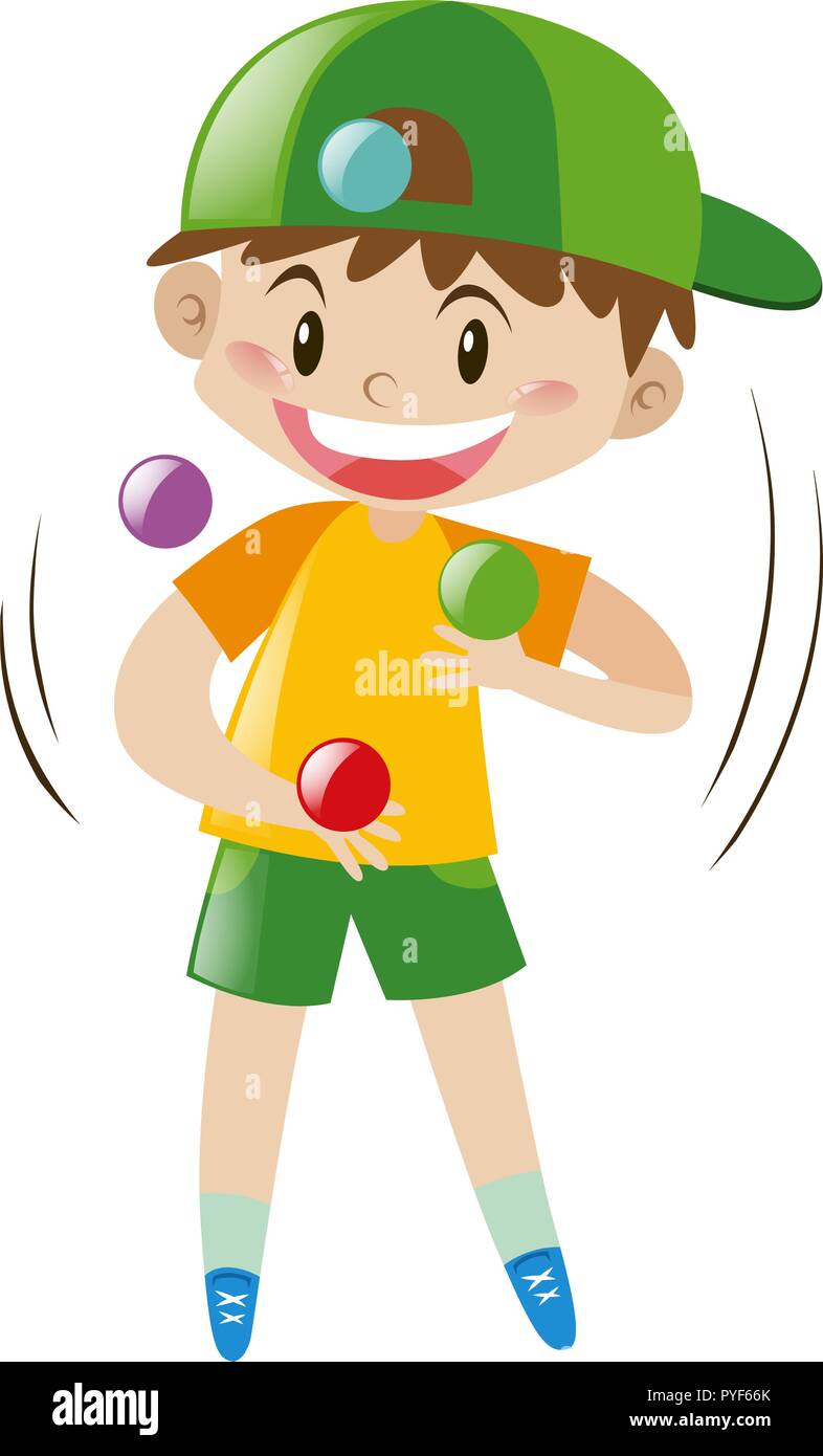 Boy juggling four balls illustration Stock Vector Image & Art - Alamy