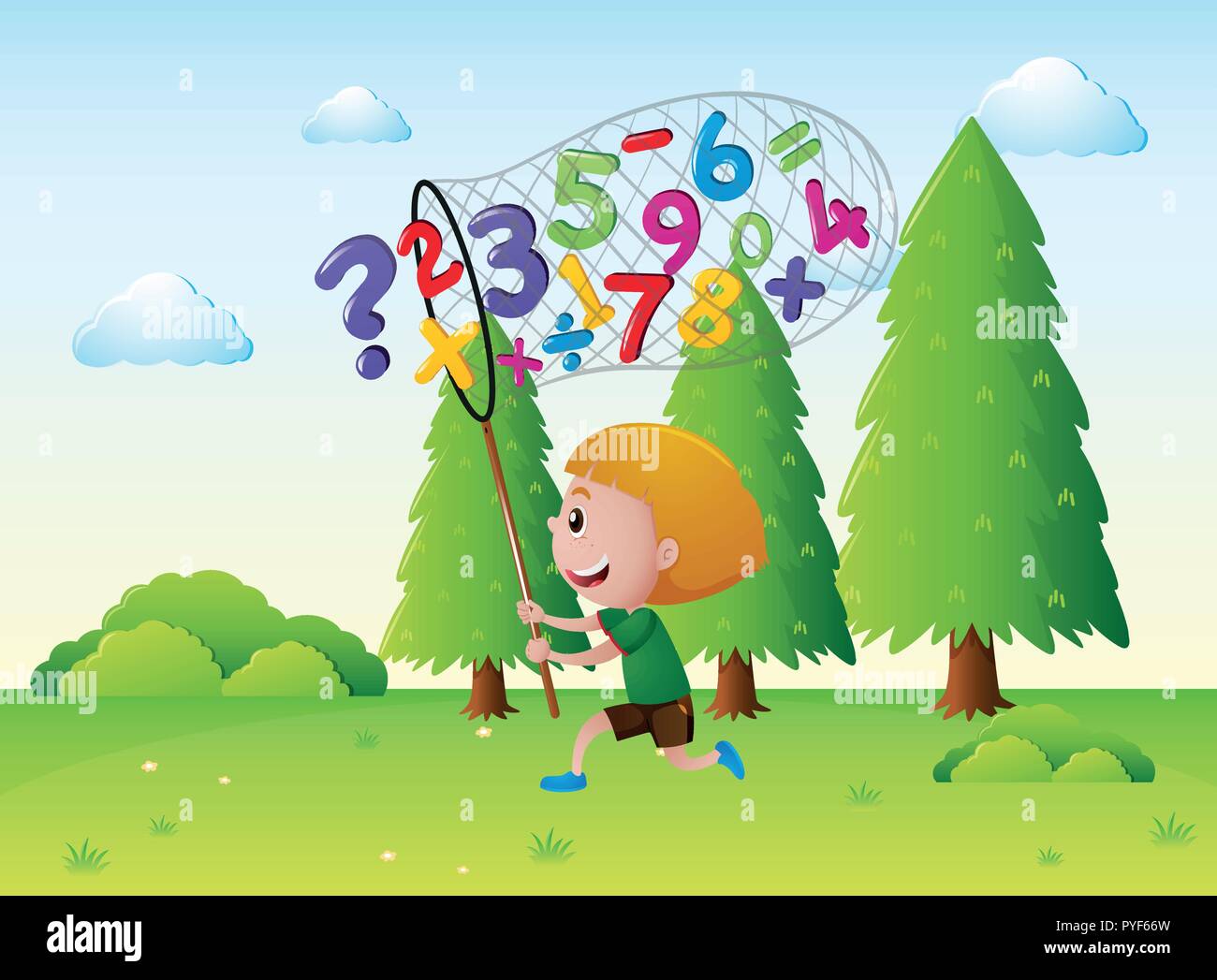 Little boy catching numbers in the park illustration Stock Vector Image ...