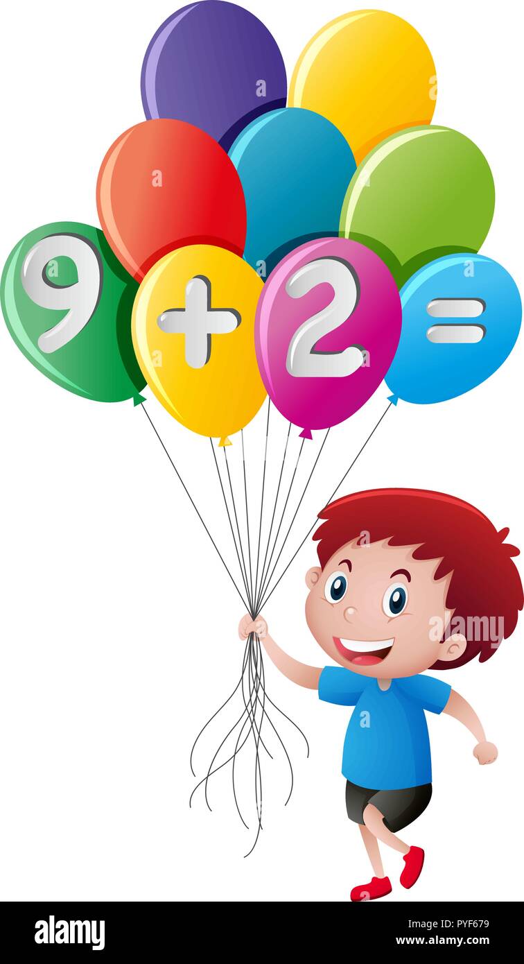 Little boy holding balloon with math equation illustration Stock Vector ...