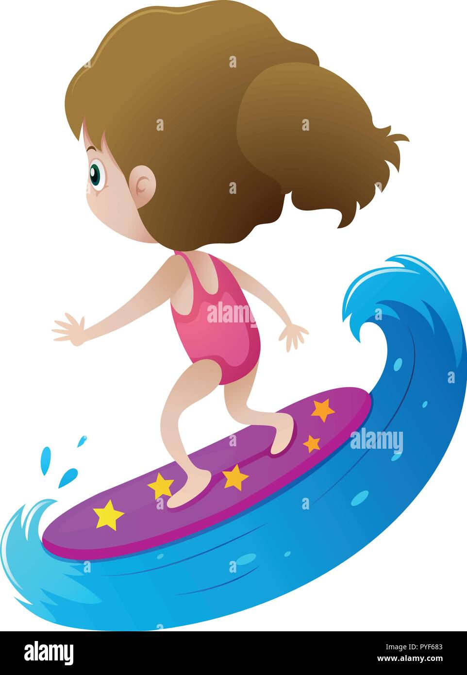 Girl surfing on big wave illustration Stock Vector Image & Art - Alamy