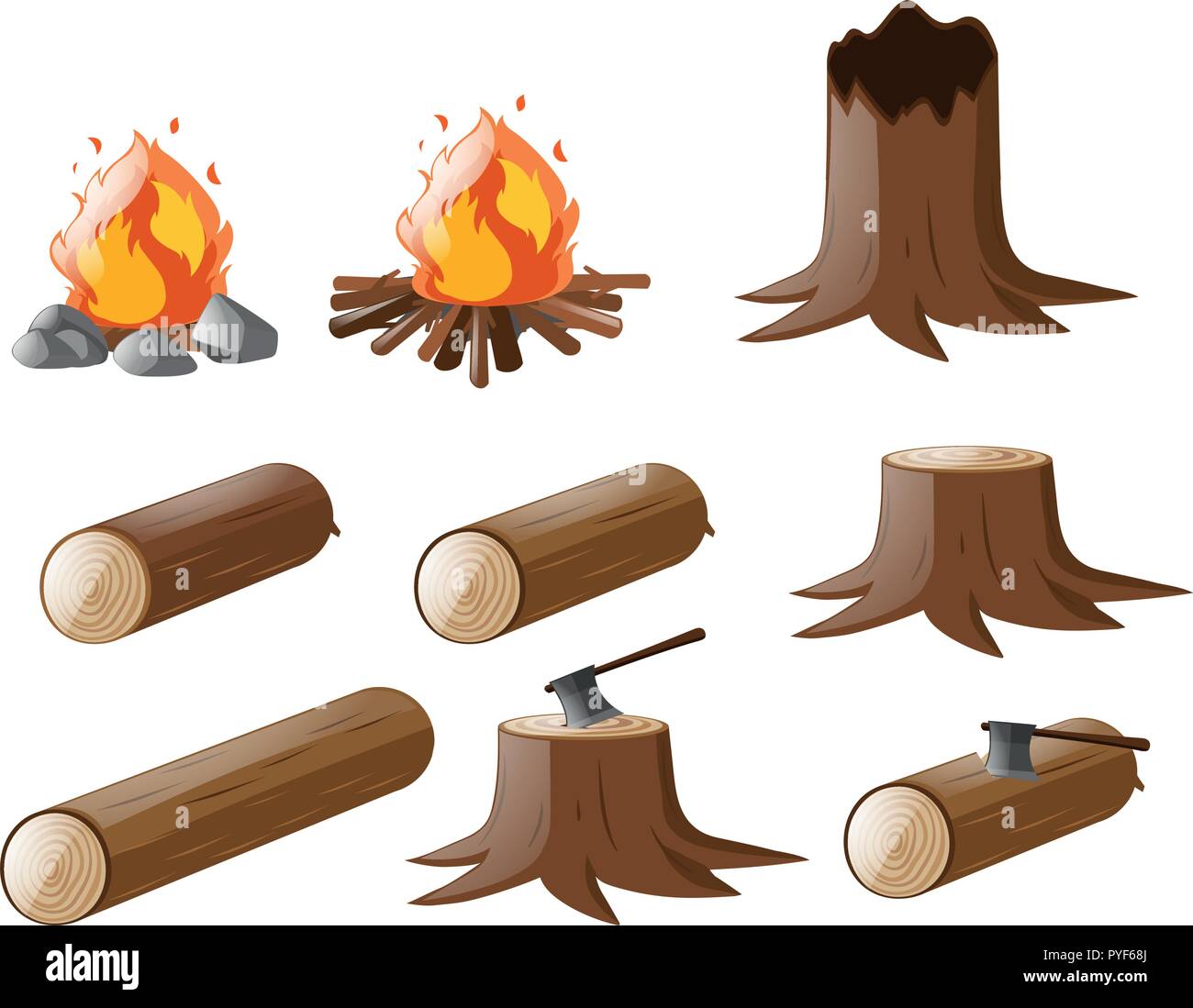 Set of firewoods and campfire illustration Stock Vector Image & Art - Alamy