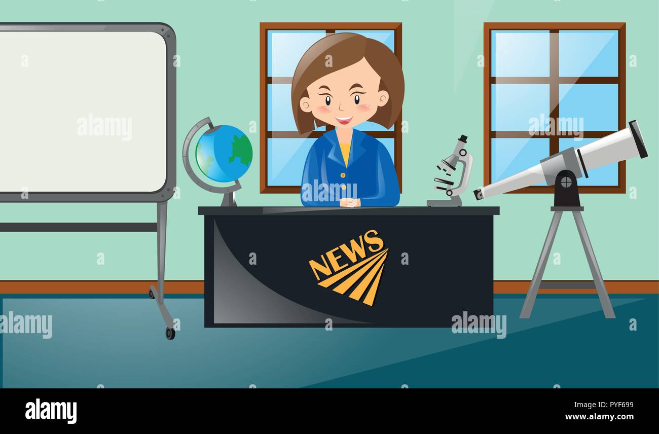 Newsreporter reporting news in studio illustration Stock Vector Image ...