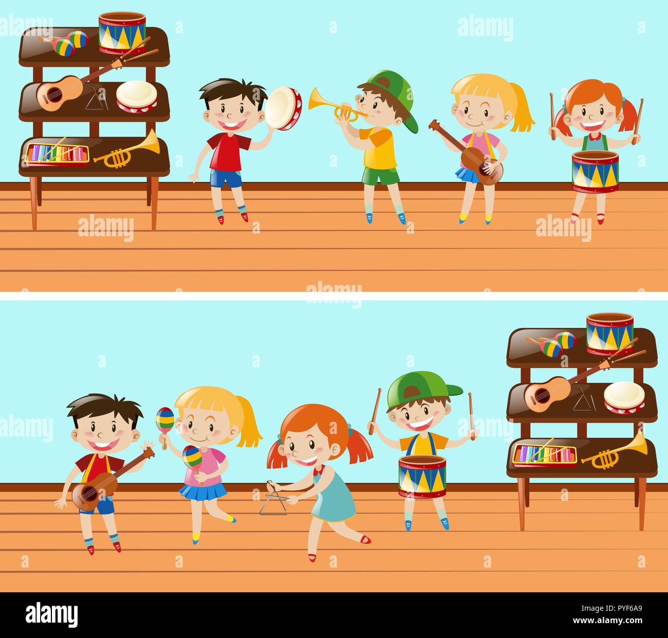 Children practice music in room illustration Stock Vector Image & Art ...