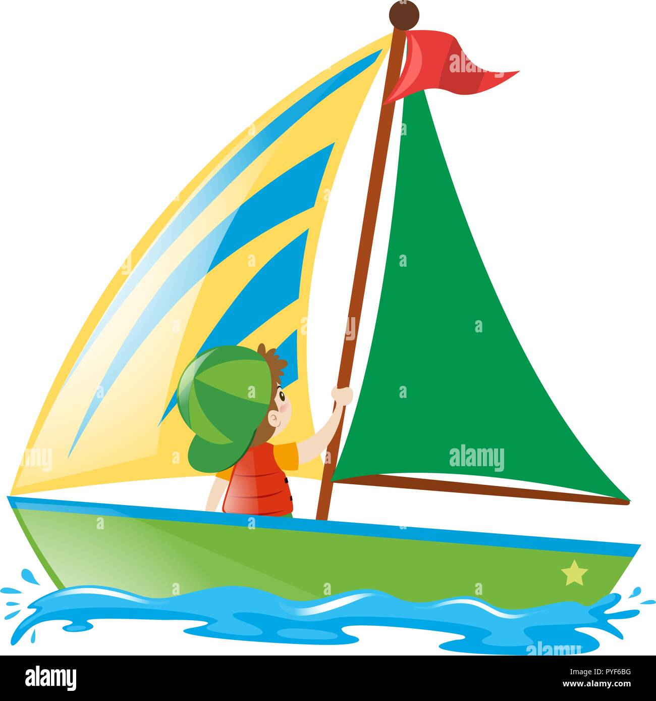 Boy sailing boat in the sea illustration Stock Vector Image & Art - Alamy