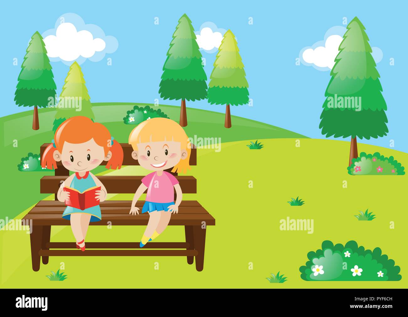 Two girls reading book in park illustration Stock Vector Image & Art ... Two girls reading book in park illustration Stock Vector Image & Art ...