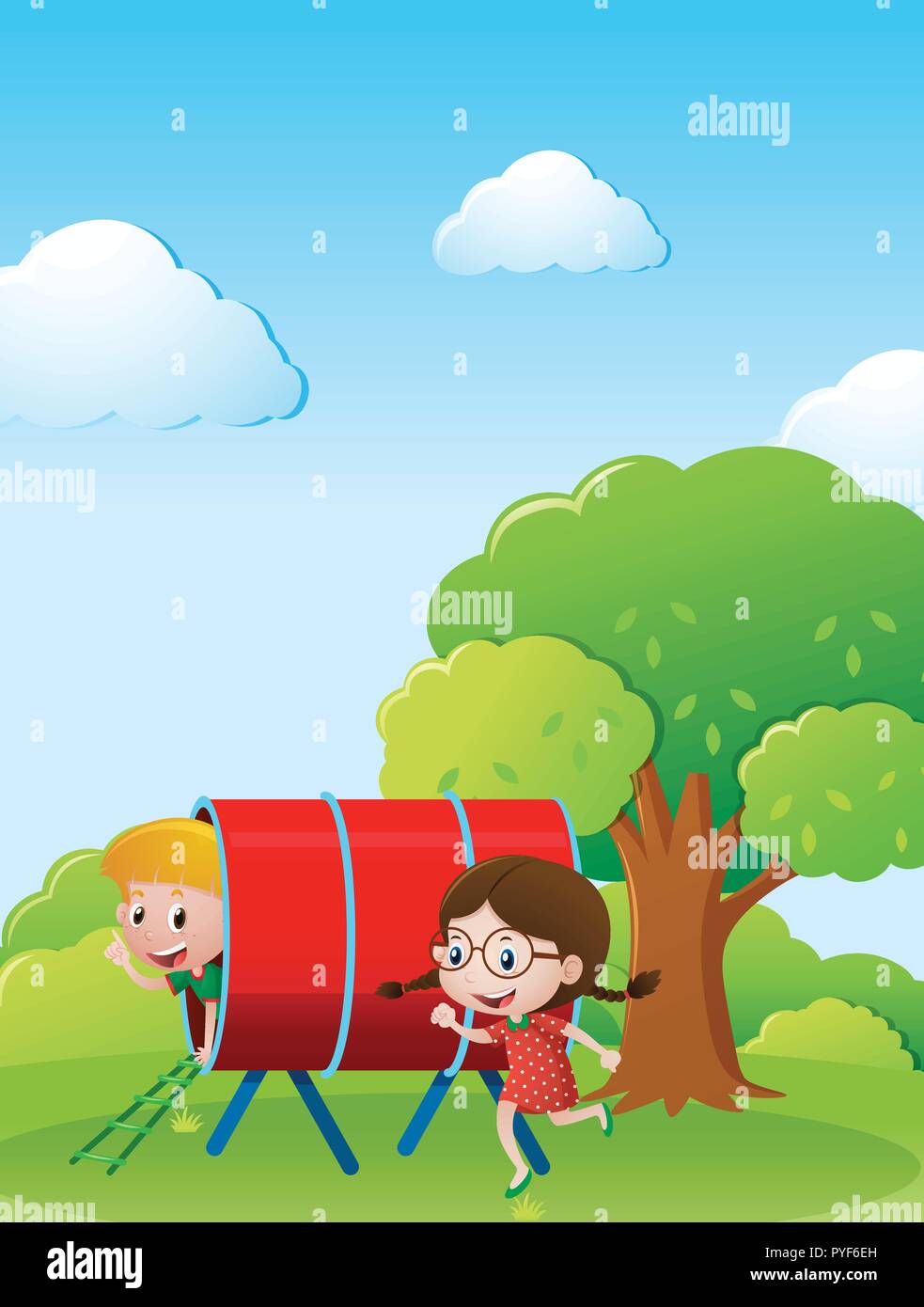 Two kids playing in the park illustration Stock Vector Image & Art - Alamy