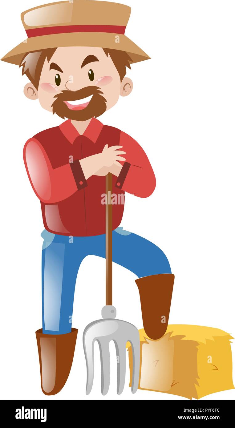 Happy farmer with fork illustration Stock Vector Image & Art - Alamy