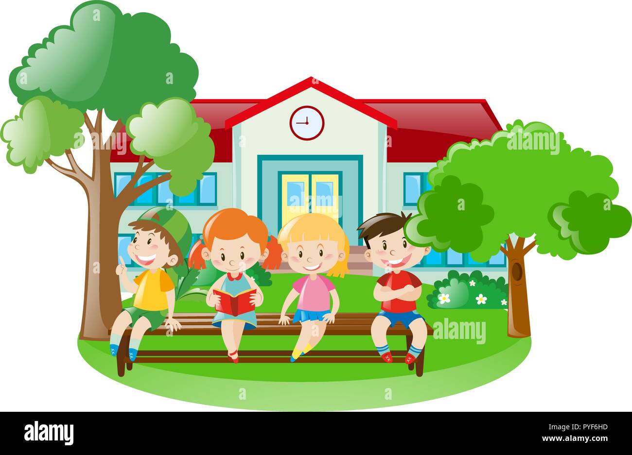 Children at school yard illustration Stock Vector Image & Art - Alamy