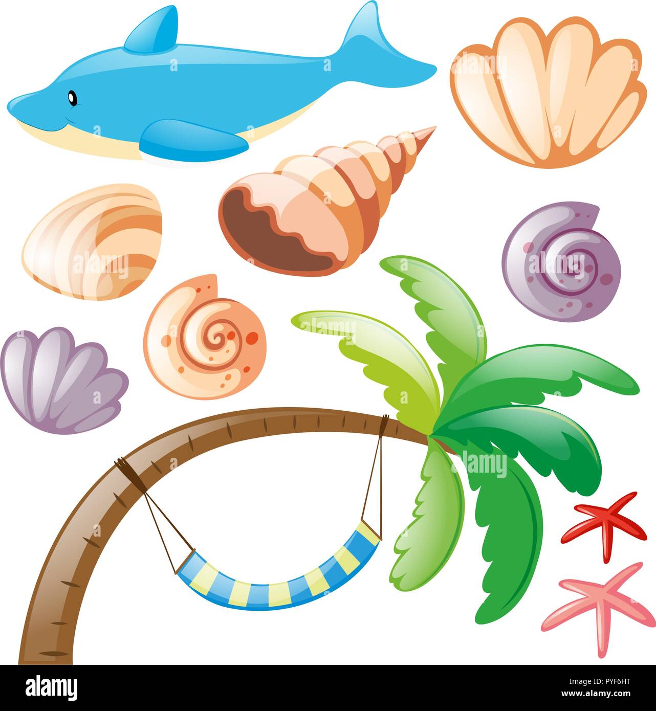 Dolphin and seashells on white illustration Stock Vector Image & Art ...